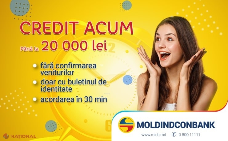 „Credit Acum” de la Moldindconbank – până la 20 000 de lei, în doar 30 de minute, cu buletinul